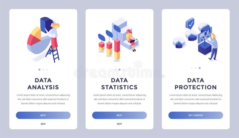 Digital Information Isometric Landing Page Set Stock Vector ...