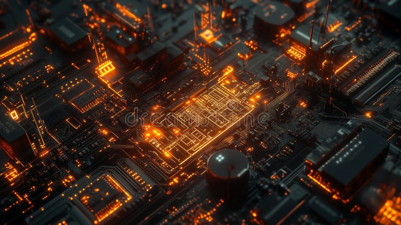 Abstract Orange Circuit Board Technology Background Digital Art ...