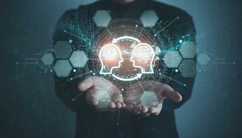 Digital Information Technology. Businessman Touching AI Artificial ...