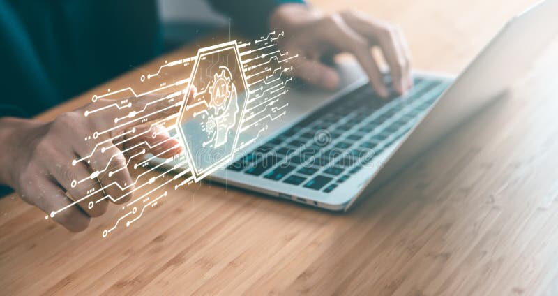 Digital Information Technology. Businessman Touching AI Artificial ...