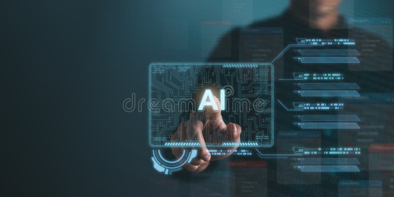 Businessman Touching Artificial Intelligence Screen. Stock Image ...