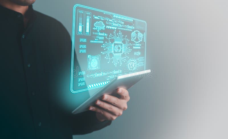 Businessman Use Tablet with Artificial Intelligence Screen Stock ...