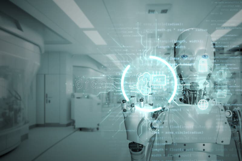 Digital Information Technology. Robot Touching AI Artificial ...