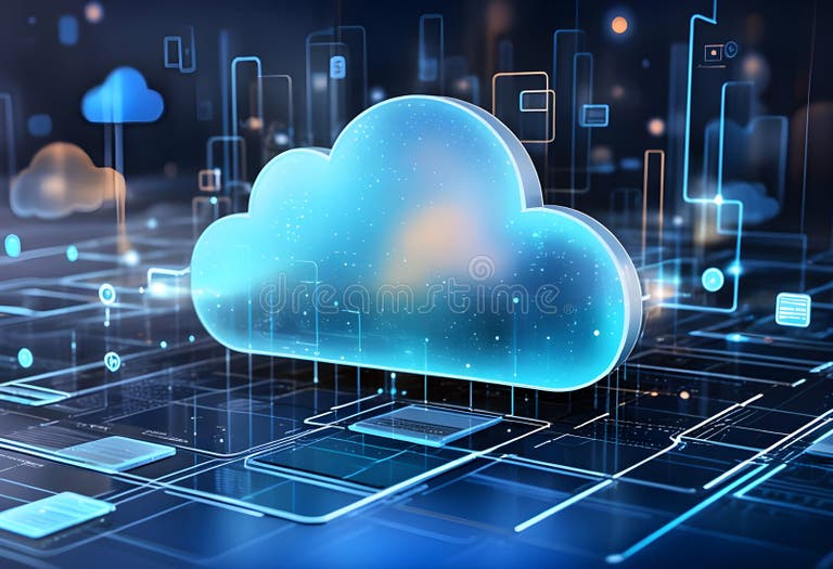 Digital Informational Technology Web Futuristic Hologram with Cloud ...