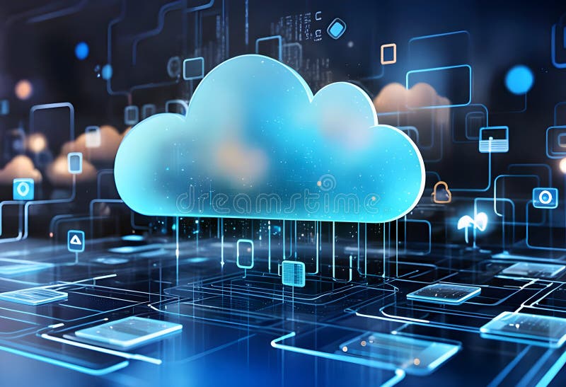 Digital Informational Technology Web Futuristic Hologram with Cloud ...