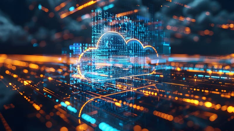 Digital Informational Technology Web Futuristic Hologram with Cloud ...