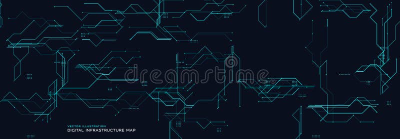 Digital Infrastructure Map with Circuit Lines. Abstract Dark Tech ...