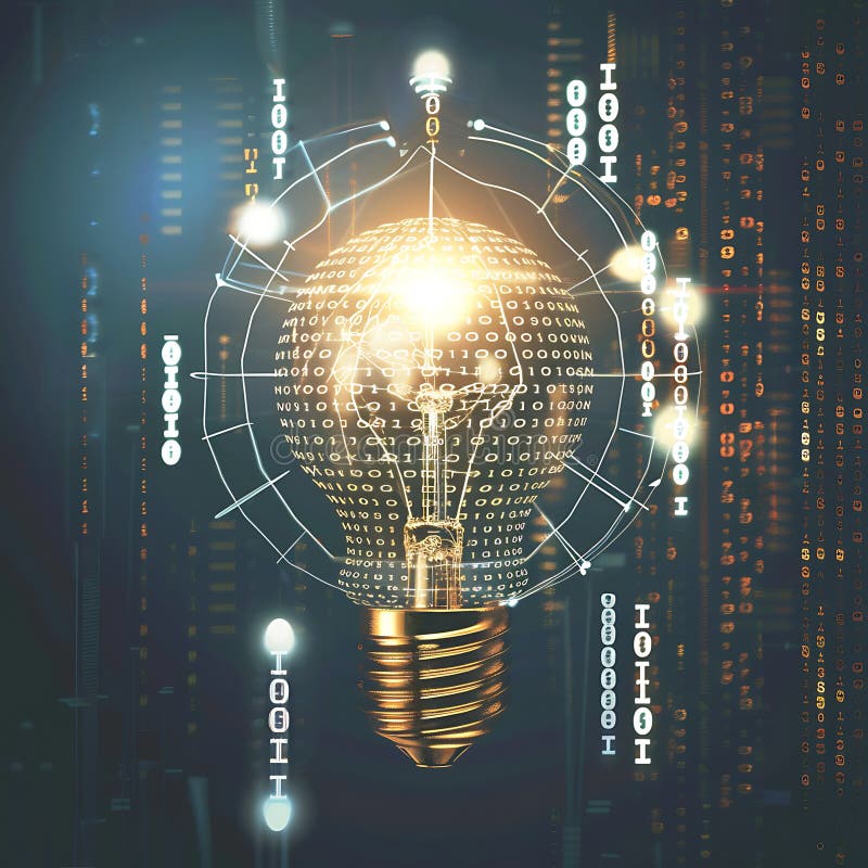 Digital Innovation Glowing Lightbulb with Binary Code Network Stock ...