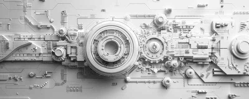 Digital Innovation: Gray Tech Elements and Gears on Abstract White ...