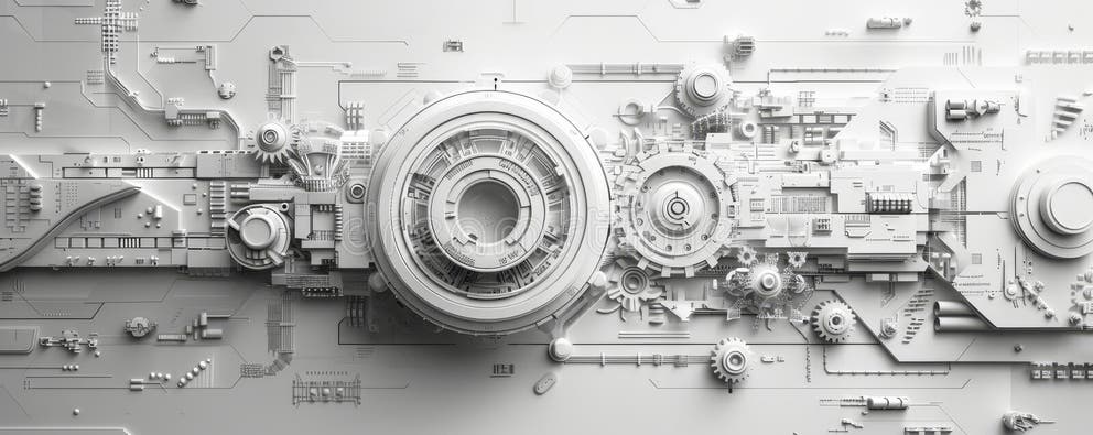 Digital Innovation: Gray Tech Elements and Gears on Abstract White ...