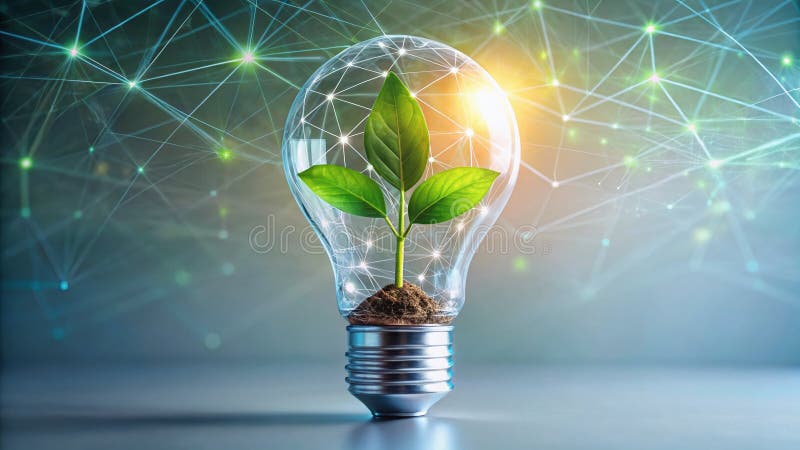 Digital Innovation a Low Poly Light Bulb Sprout Symbolizing Internet ...
