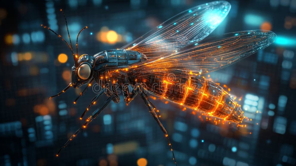 Digital Insect with Glowing Particles and Dark Background Stock ...