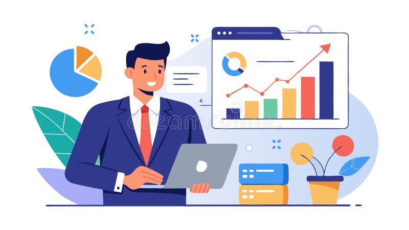 Digital Insights! a Businessman Utilizes Innovative Digital Graphics To ...