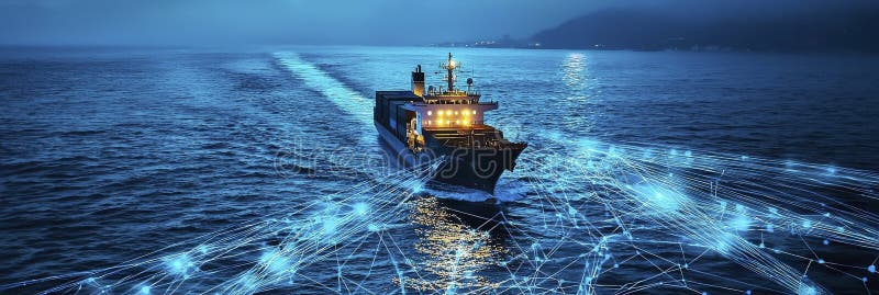 Digital Inspired Ship Traversing Blue Ocean Waves Stock Illustration ...