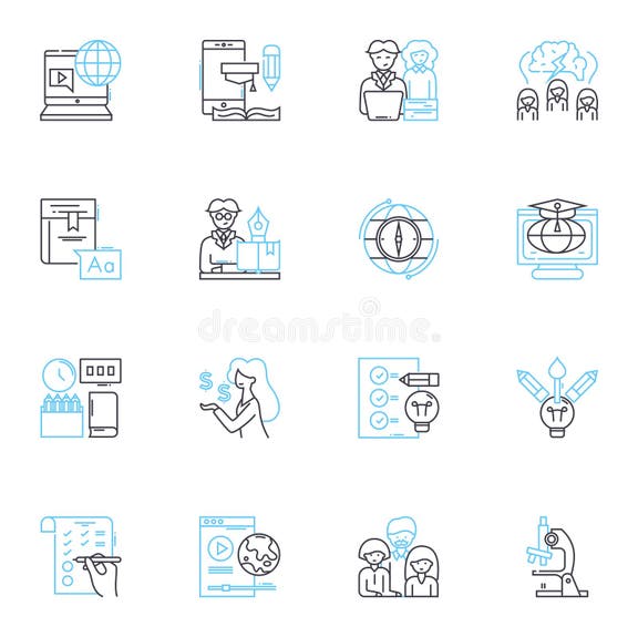 Digital Instruction Linear Icons Set. E-learning, Virtual, Online ...