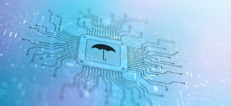 Digital Insurance Protection Icon Displayed on Processor in Futuristic ...