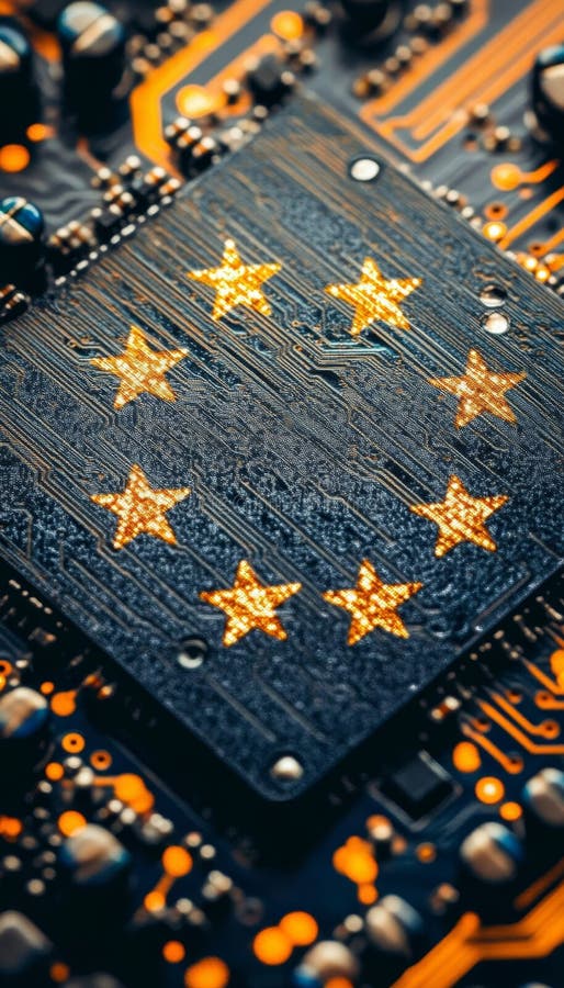 Digital Integration. Flag of European Union on a Circuit Board ...