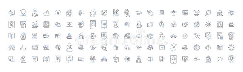 Digital Intelligence Line Icons Collection Algorithms Analytics Automation Big Data Coding