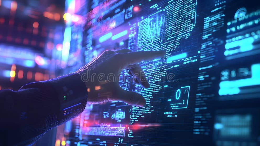Digital Interaction Futuristic Tech Environment User Interface Data Visualization Close-up View ...