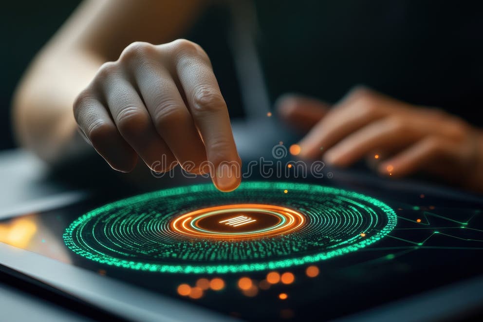 Digital Interaction with High Tech Interface Featuring Code and Dynamic ...