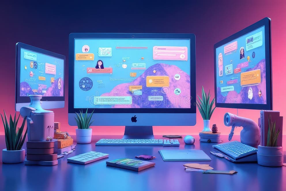 Digital Interaction Hub stock illustration. Illustration of colors ...