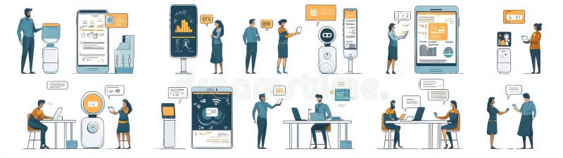 Digital Interaction Illustrations of People with Technology Devices ...