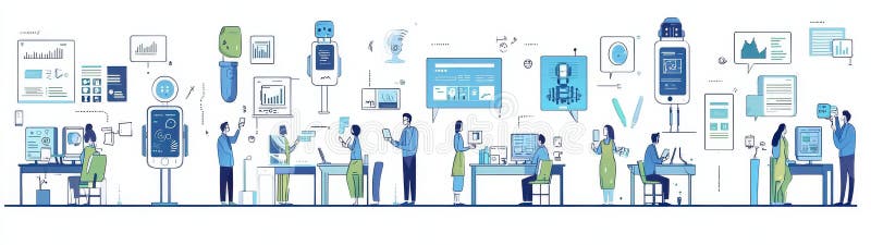 Digital Interaction Illustrations of People with Technology Devices ...