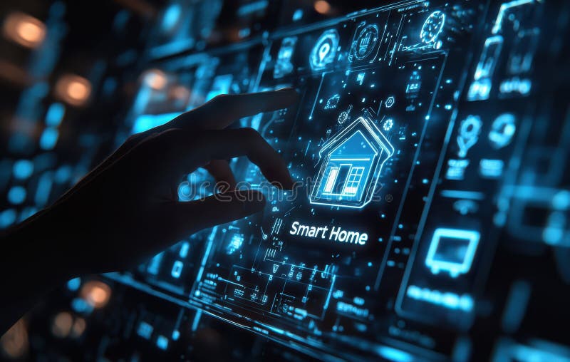 Digital Interaction with Smart Home Interface Displaying Futuristic ...
