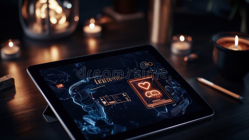 Digital Interaction with Touchscreen Tablet Cozy Home Setting ...