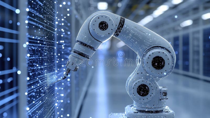 Digital Interactive Screen Assists White Robotic Arm Stock Illustration ...