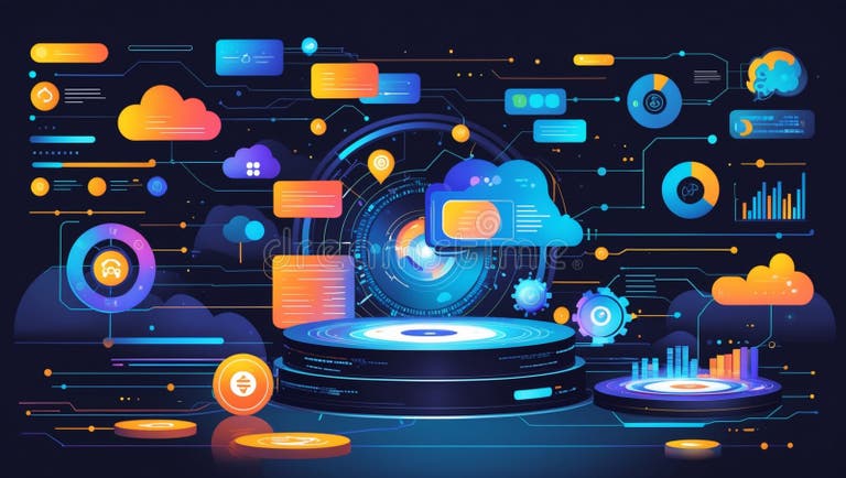 Digital Interconnection and Cloud IoT Stock Illustration - Illustration ...