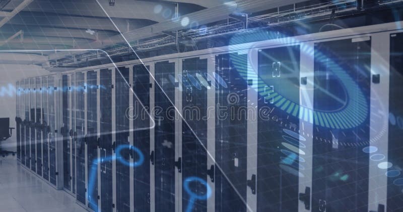 Digital Interface Animation Over Server Racks in Modern Data Center ...