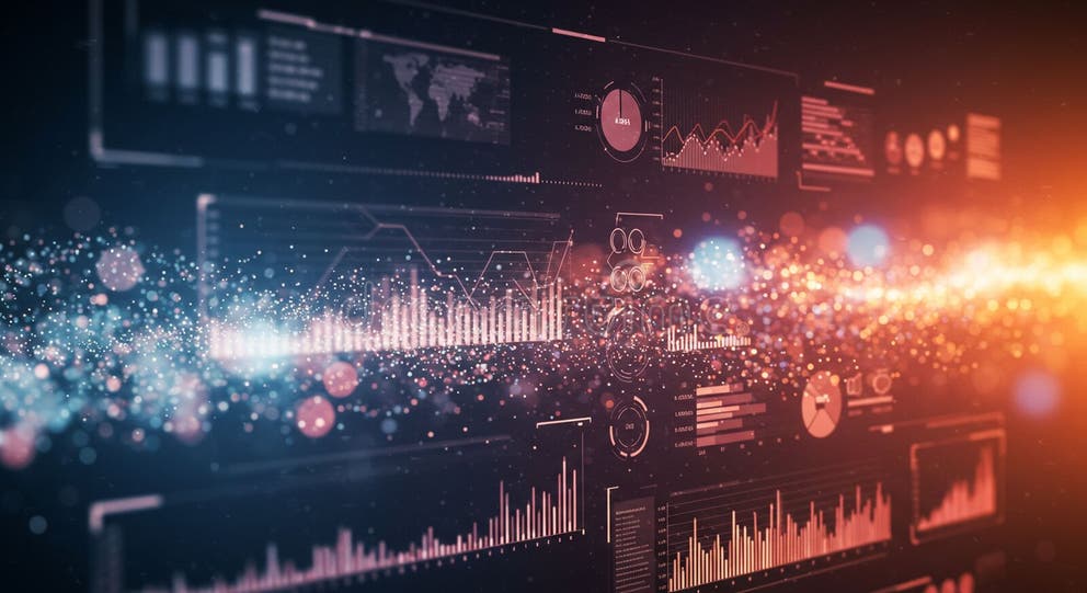 Digital Interface with a Blend of Glowing Data Visuals and Abstract ...