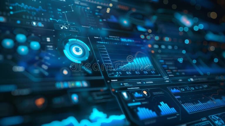 Digital Interface Blue Workflow Diagram, Interactive Elements ...