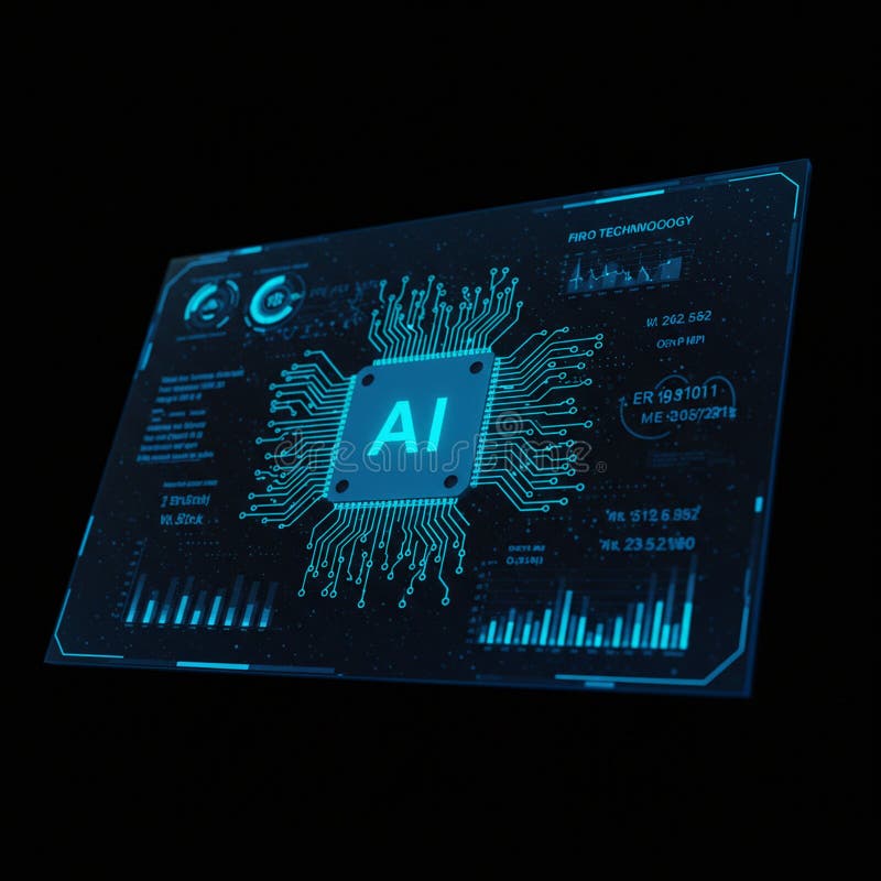 A Digital Interface with a Circuit Board Design Features a Central "AI ...