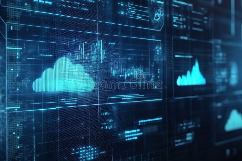 Digital Interface with Cloud Icons and Graphs. Stock Photo - Image of ...