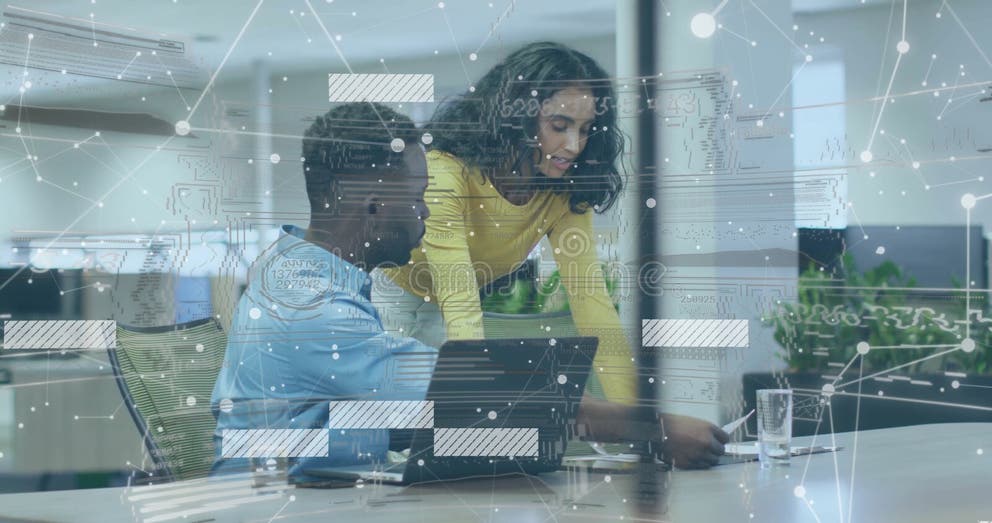 Digital Interface and Data Analysis Image Over Colleagues Collaborating ...