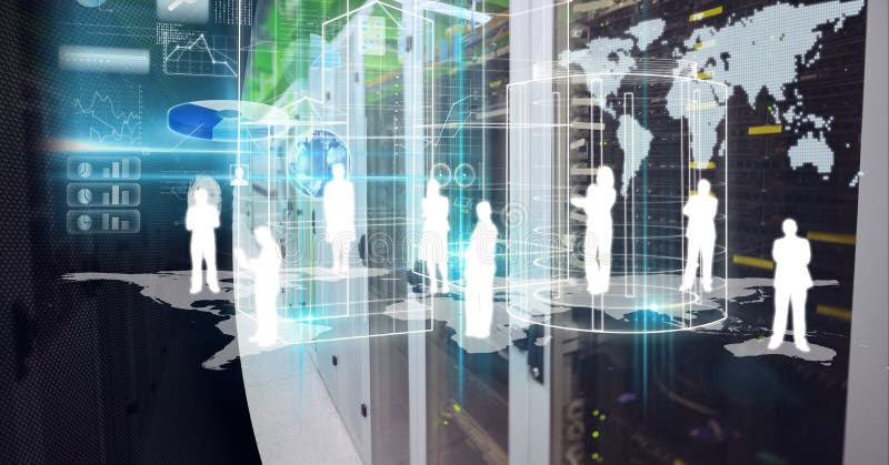 Digital Interface with Data Processing Against Businesspeople Icons ...