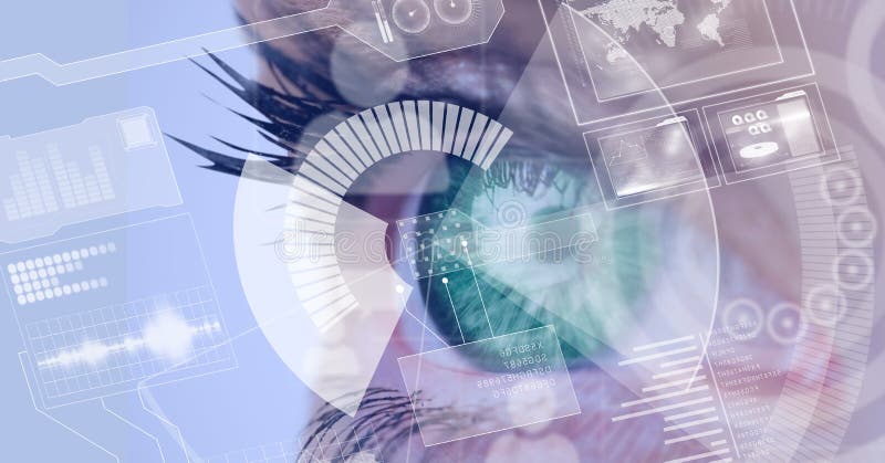 Digital Interface with Data Processing Against Close Up of Human Eye ...