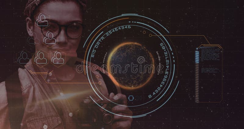 Digital Interface with Data Processing Against Female Photographer ...