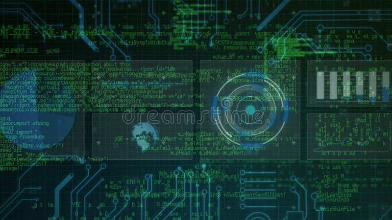 Digital Interface with Data Processing Against Microprocessor Connections on Black Background ...