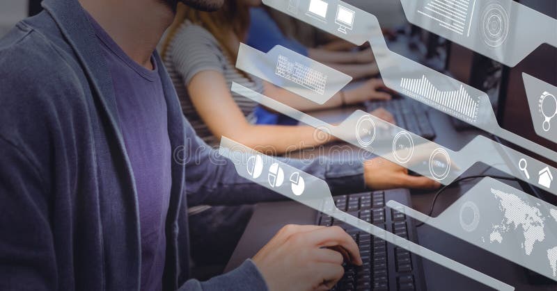 Digital Interface with Data Processing Against Mid Section of People ...