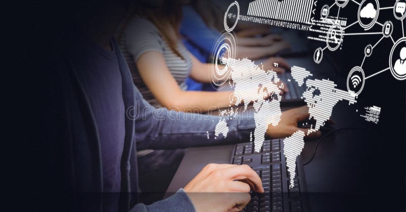 Digital Interface with Data Processing Against Mid Section of People ...