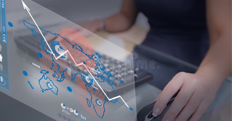 Digital Interface with Data Processing Against Mid Section of Woman ...