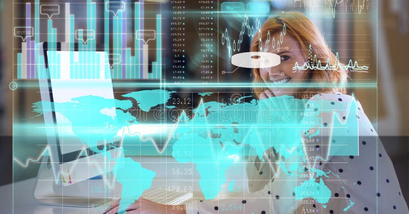 Digital Interface with Data Processing Against Portrait of Caucasian ...