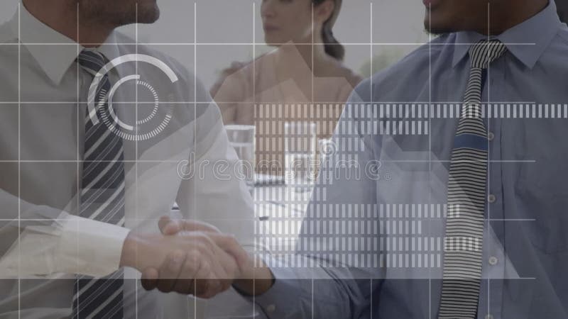 Digital Interface with Data Processing Against Two Diverse Businessmen ...