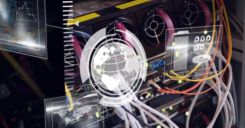 Digital Interface with Data Processing Over Globe Against Close Up of ...