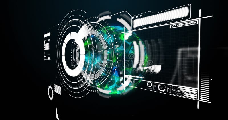 Digital Interface with Data Processing Over Spinning Globe. Stock Video ...
