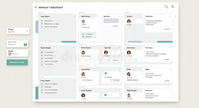 Digital Interface Depicting a Task Management Dashboard. it Features Multiple Panels Stock ...