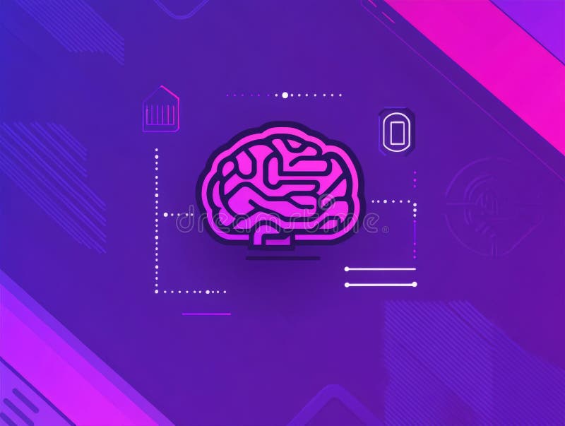 Digital Interface Design Featuring a Flat Stylized Purple Brain Icon ...